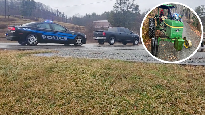 USA: Amok-Fahrer versucht, auf einem Traktor der Polizei zu entkommen USA: Amok-Fahrer versucht, auf einem Traktor der Polizei zu entkommen