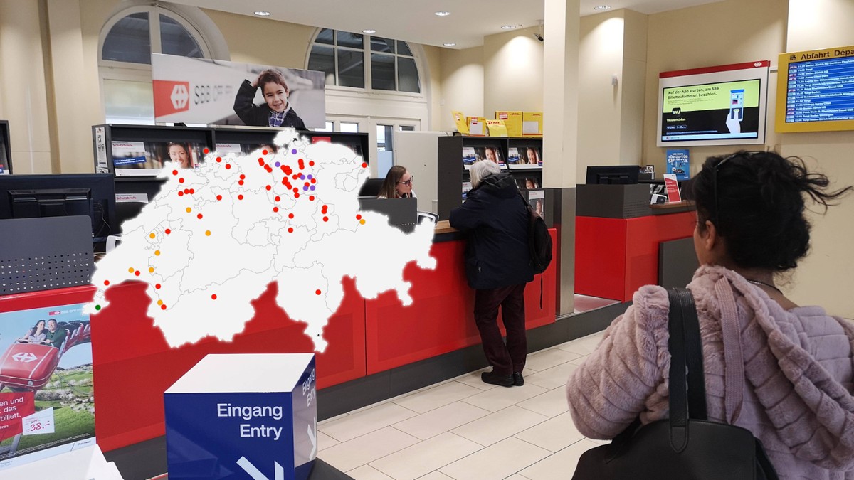 SBB-Schalter: Es werden immer weniger, wie diese Karte zeigt