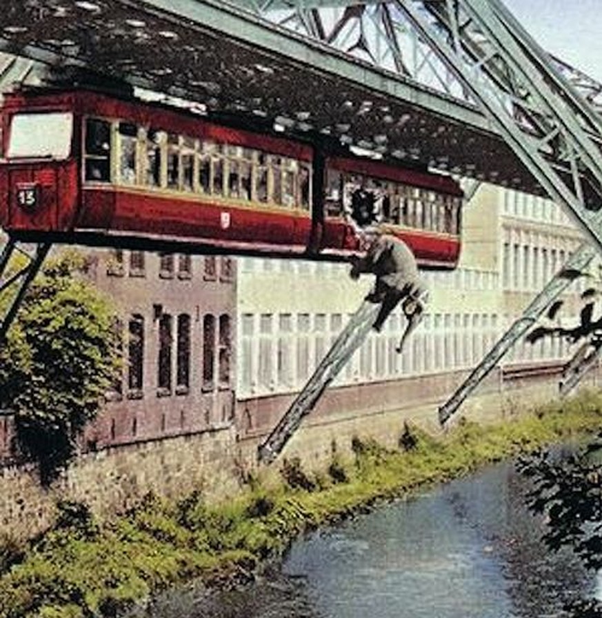 Als ein Elefant aus der Wuppertaler Schwebebahn hinaussprang